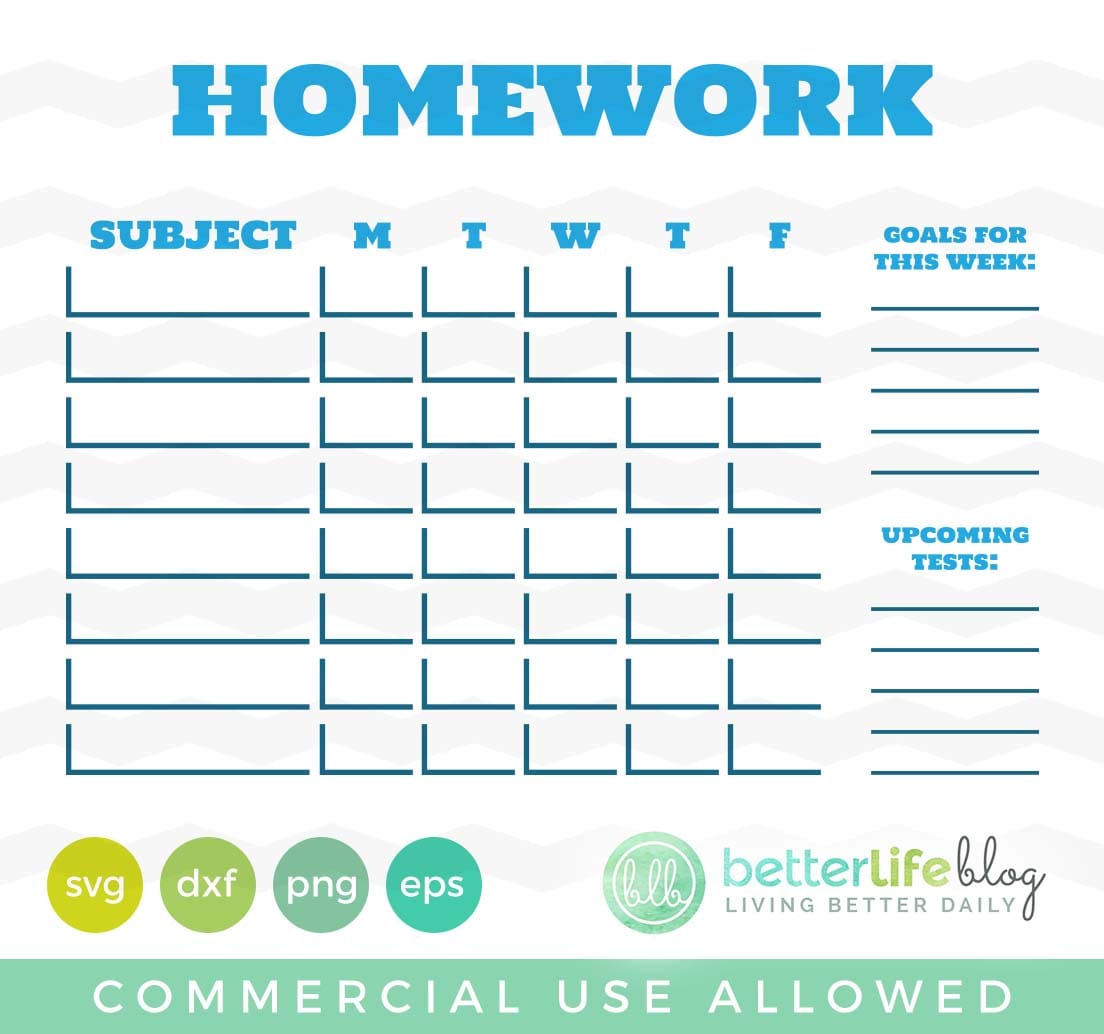 Homework Chart SVG Cut File - Better Life Blog